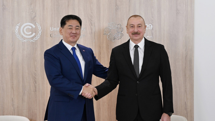 Монгол Улсын Ерөнхийлөгч У Хүрэлсүх Бүгд Найрамдах Азербайжан Улсын Ерөнхийлөгч Илхам Алиевтэй